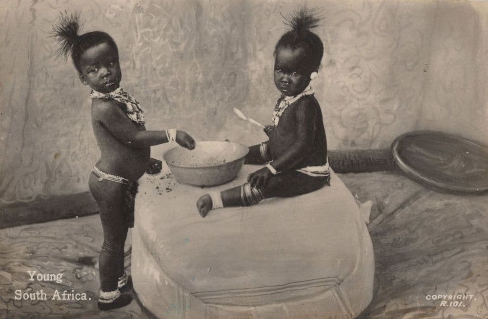 Young South African Children Cooking Breakfast RPC Old Postcard