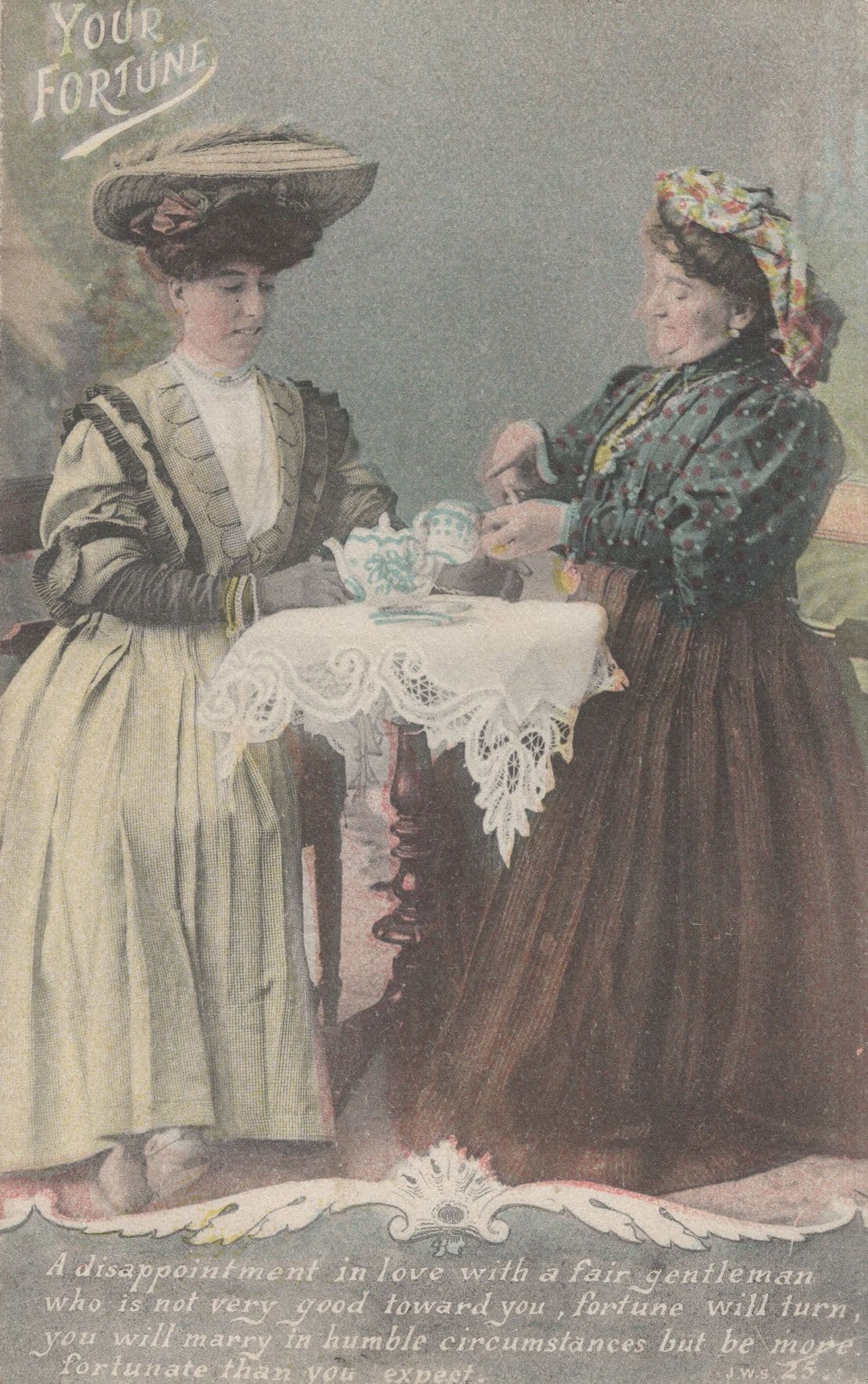 Your Fortune Romany Gypsy Tea Leaves ESP Occult Antique Postcard