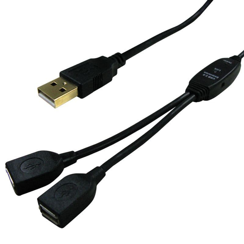 2 Port Active 5m USB Extension Lead A Male 2 x A Female