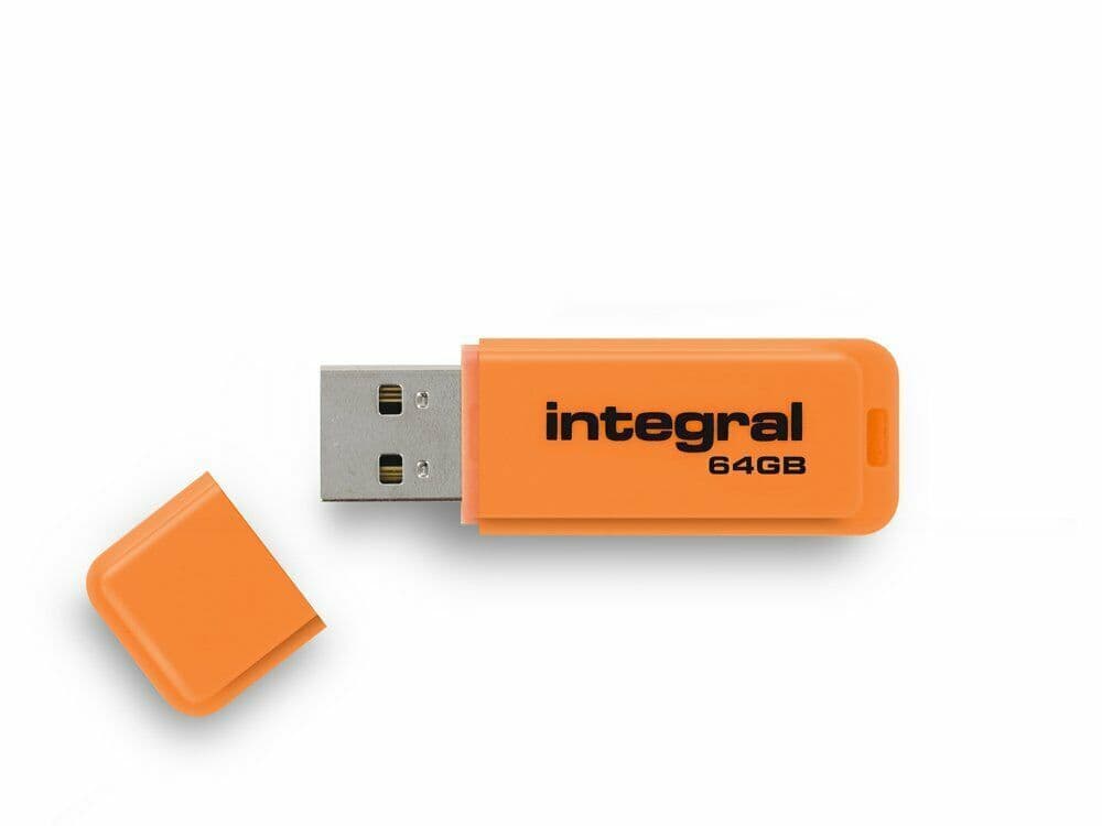 Integral NEON 64GB USB 2.0 Flash Drive - Orange | Cables 4 ALL