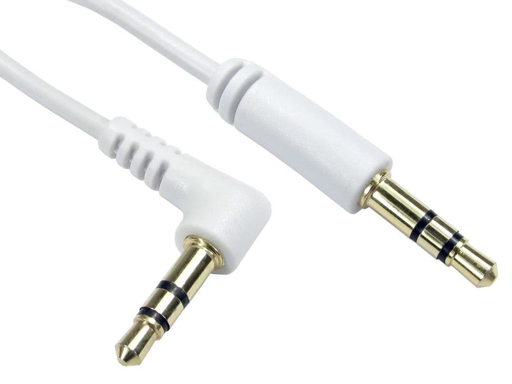White Audio Jack cable - Right Angled 90 degree to Straight Plugs ...