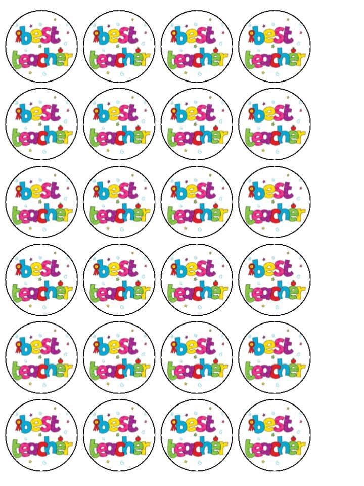 24 X Best Teacher Edible Wafer Rice Paper Cupcake Toppers