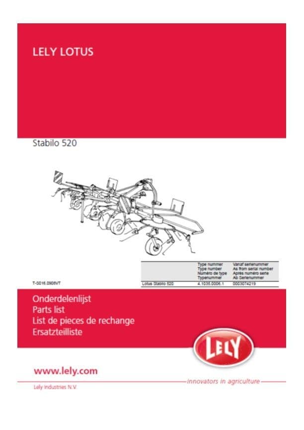 Lely Lotus 520 Tedder Parts Book