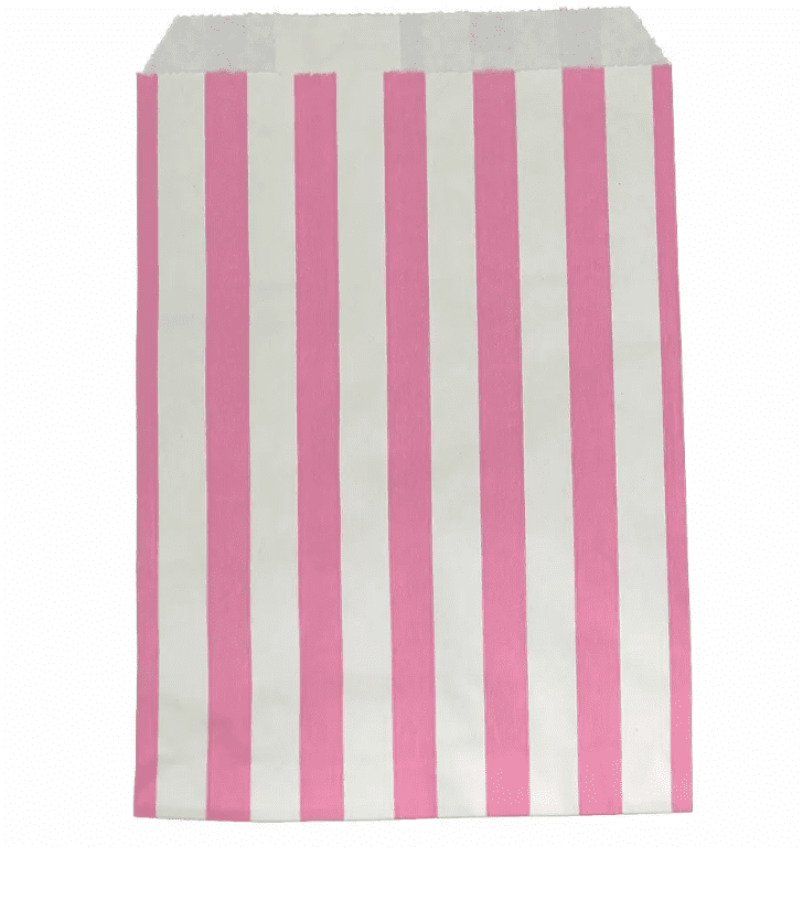 50 Pink Candy Stripe Paper Bags 7x9