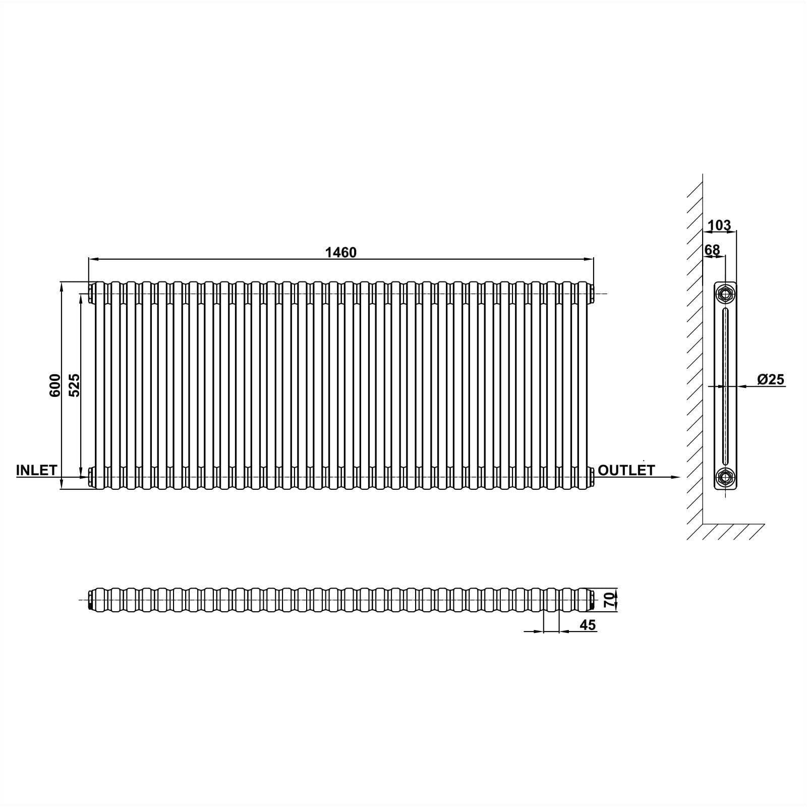 Designer Radiator - Column Horizontal Double - 600 x 1460mm ...