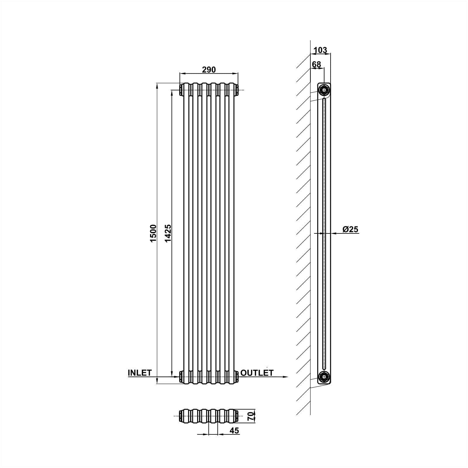Designer Radiator - Column Vertical Double - 1500 x 290mm - White