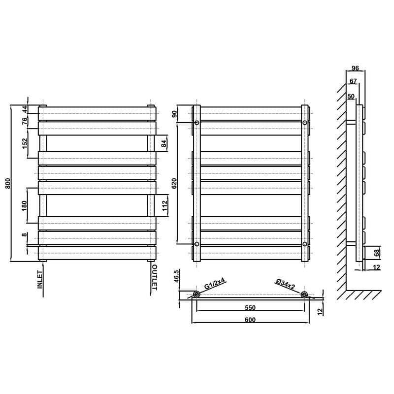 Designer Radiator - Flat Panel Towel Rail - 800 x 600mm - Chrome