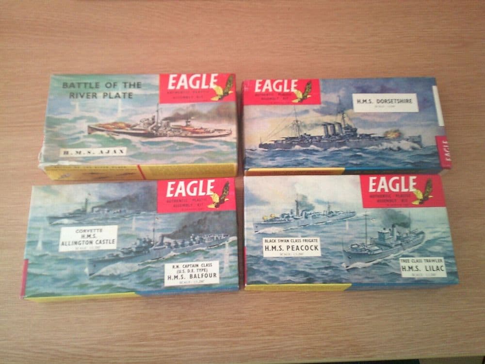 Set of 4 EAGLE Model Ship Kits - Ajax Peacock Lilac Dorsetshire