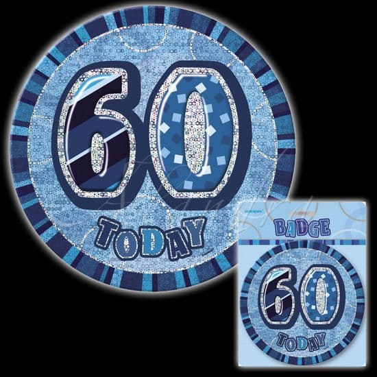 60th Birthday Blue Glitz Badge 6" Dia