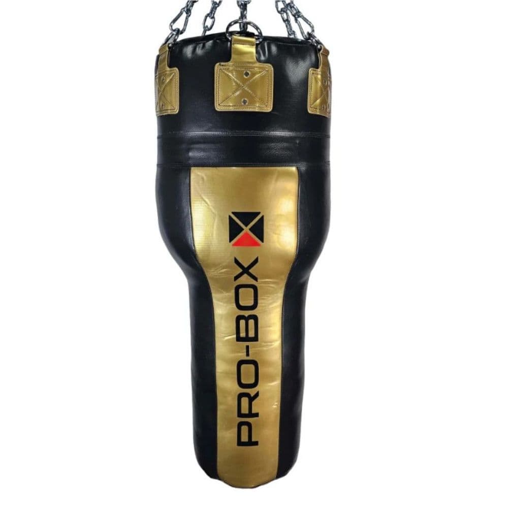 Pro-Box 'Champ' Leather Hybrid 4ft Angle Punch Bag Black/Gold & Chain ...