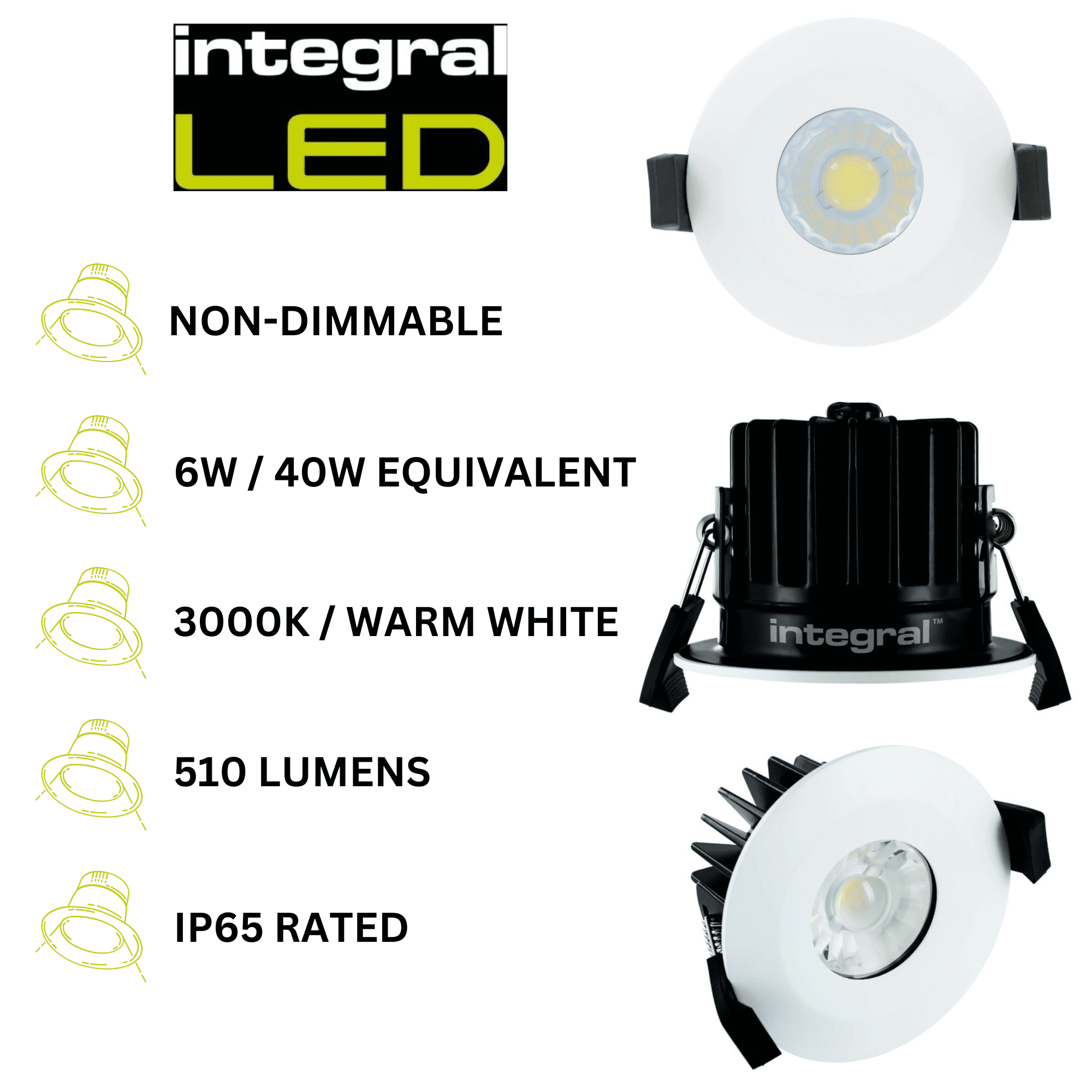 Integral LED 6W Low Profile Fire Rated LED Downlight 70-75mm Cut Out ...