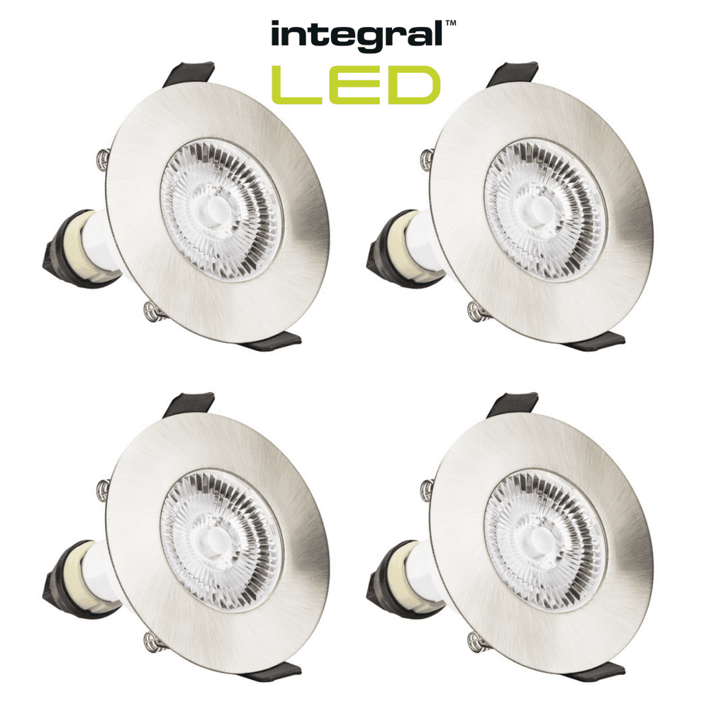 Integral LED Fire Rated Downlights Ceiling Spotlights Silver 4 Pack