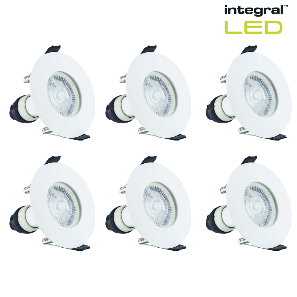 Integral LED Fire Rated Downlights Ceiling Spotlights White 6 Pack