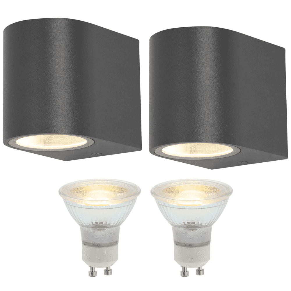 Outdoor Mains Up or Down LED Wall Light: Black: Twin Pack