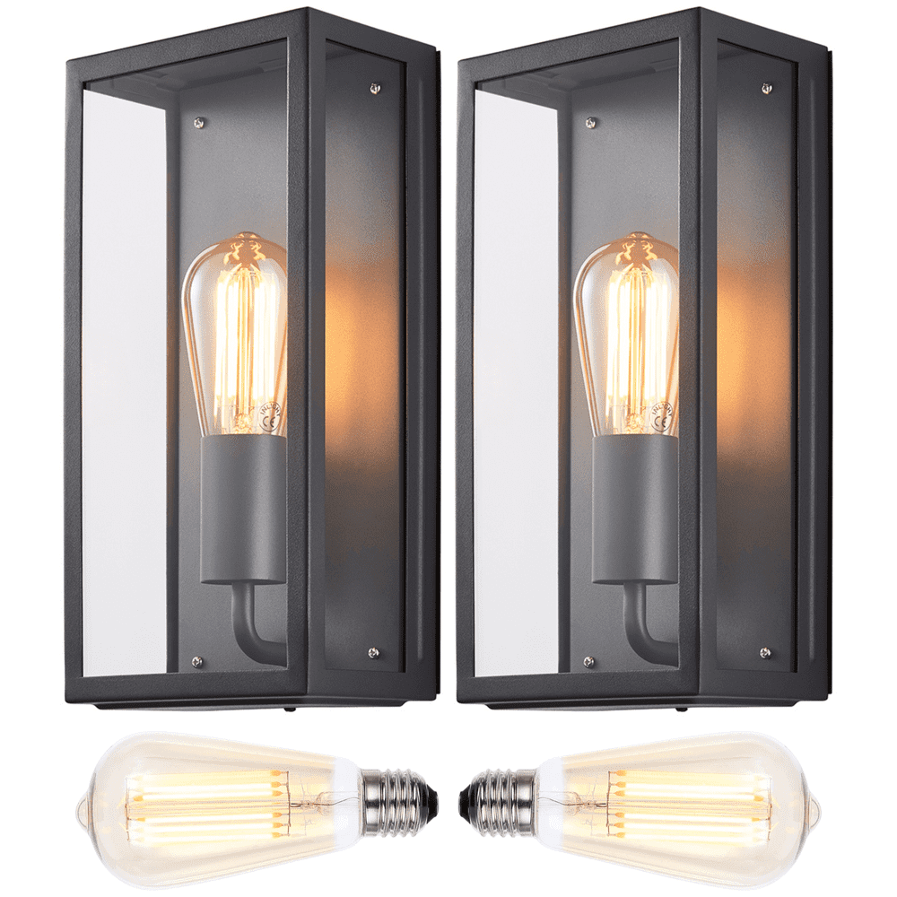 Outdoor Mains LED Wall Light Boxed Lantern: Twin Pack