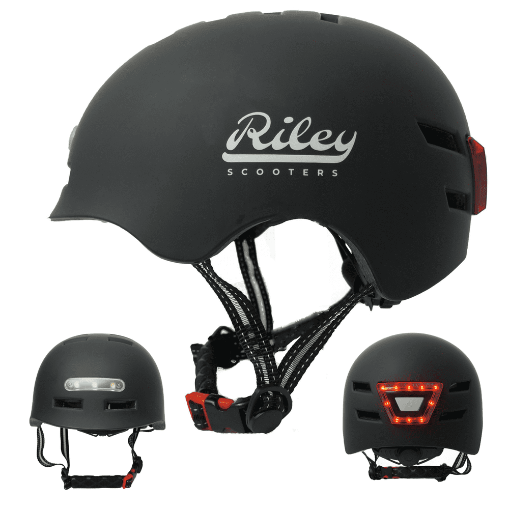 Riley Scooters Black Helmet with Integrated LEDs Medium