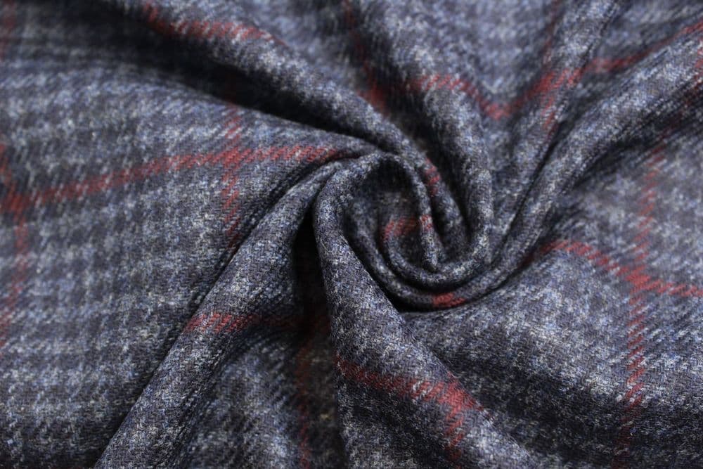 Pure New Wool Dogtooth Tweed Fabric with a Windowpane Overcheck DQ09