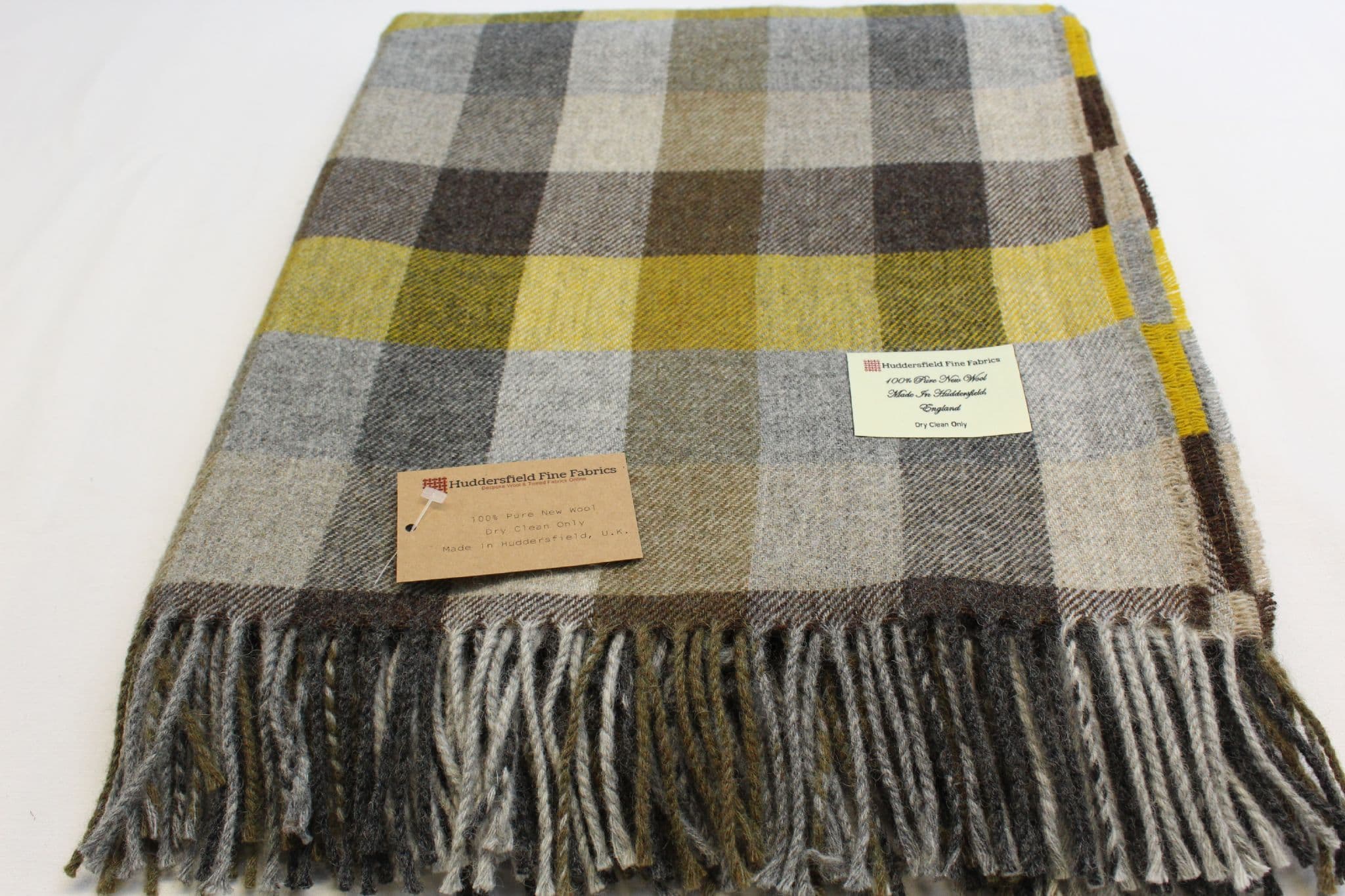 Pure New Wool Throw Made In Yorkshire Tan/Grey/Gold Block Check
