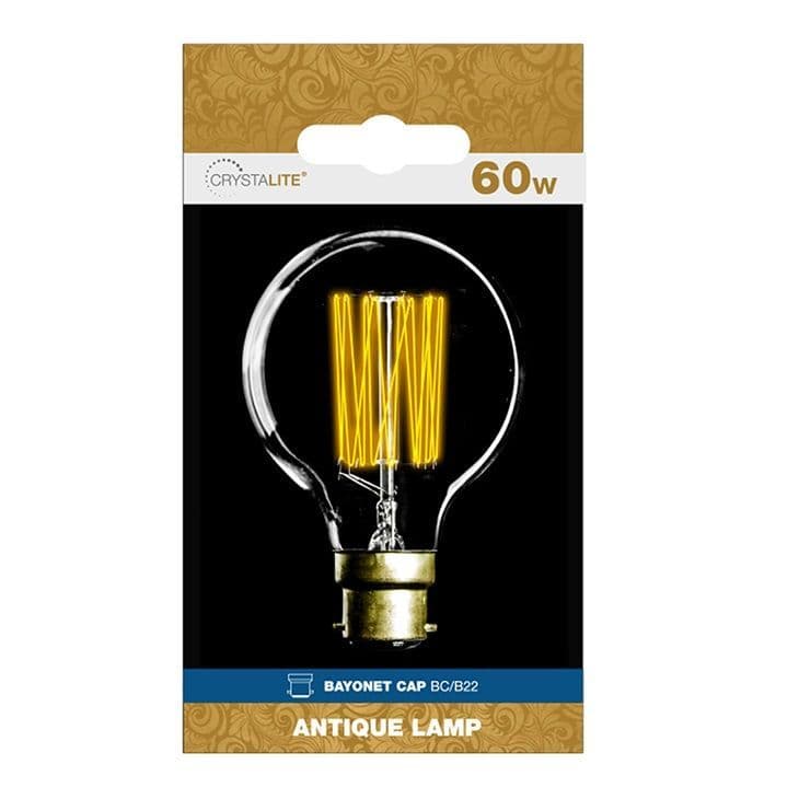 Crystalite 60W BC G80 Antique Globe Incandescent Light Bulb EXTRA WARM ...
