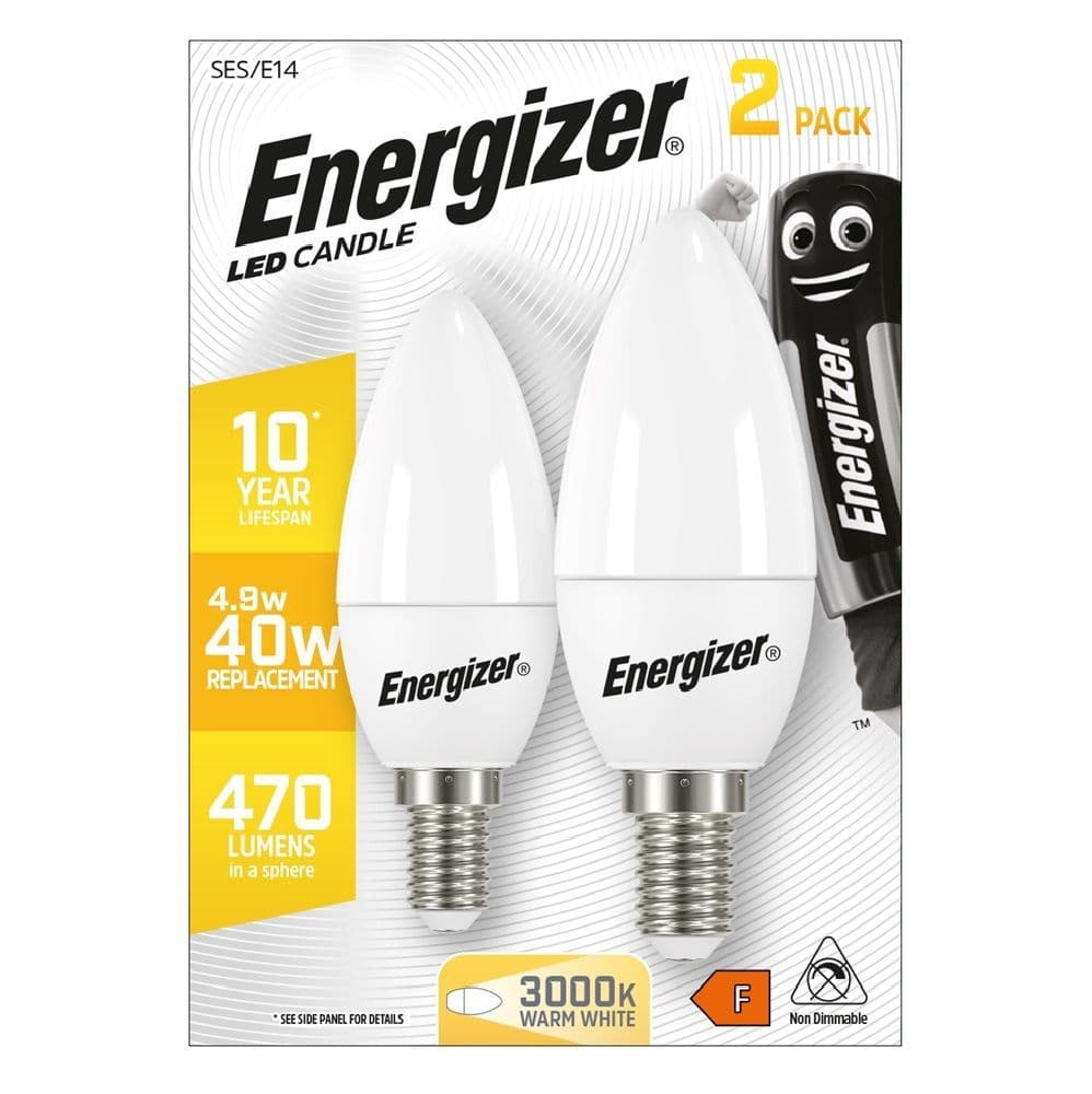 Energizer 2 Pack 4 9W 40W SES Candle LED Warm White Light Bulb