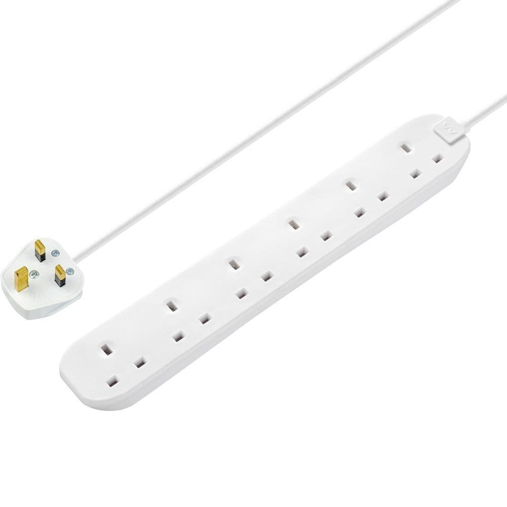 Masterplug 13A 2m 6 Gang Extension Lead WHITE