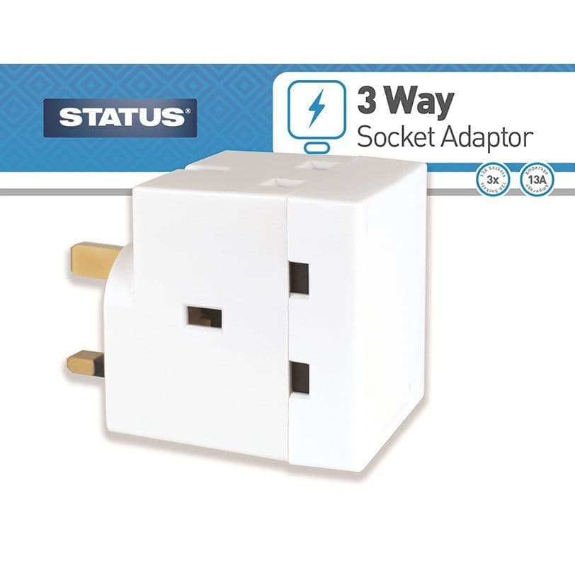 Status 13A 3 Way Plug Adapter WHITE