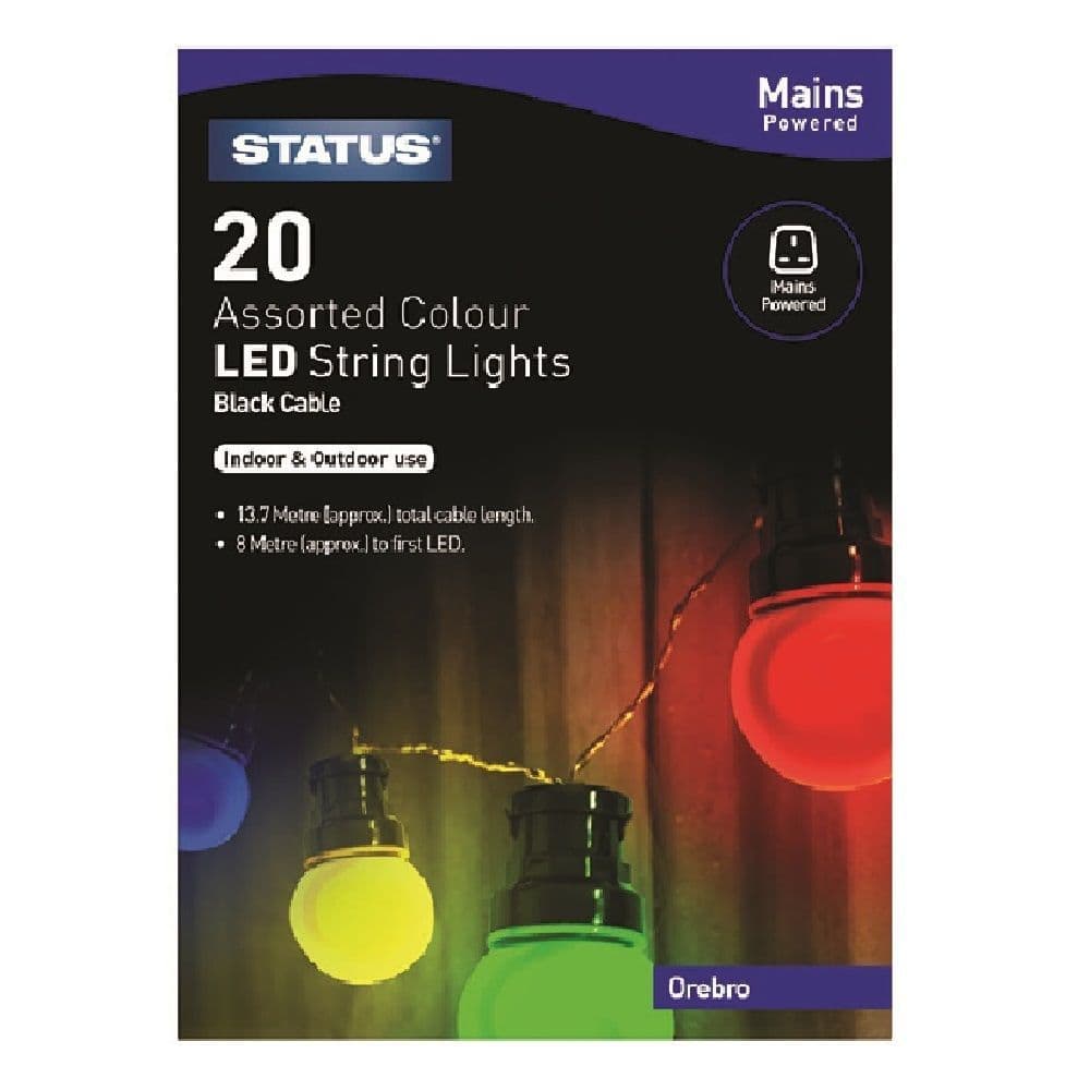 Status 20 Multi Action Mains LED Large Round String Lights MULTI COLOUR