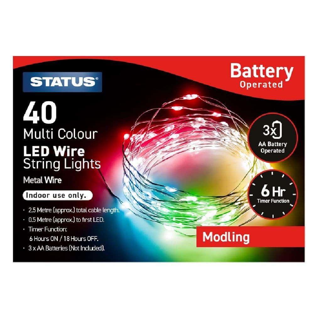 Status 40 Battery Operated LED Wire String Lights MULTI COLOUR