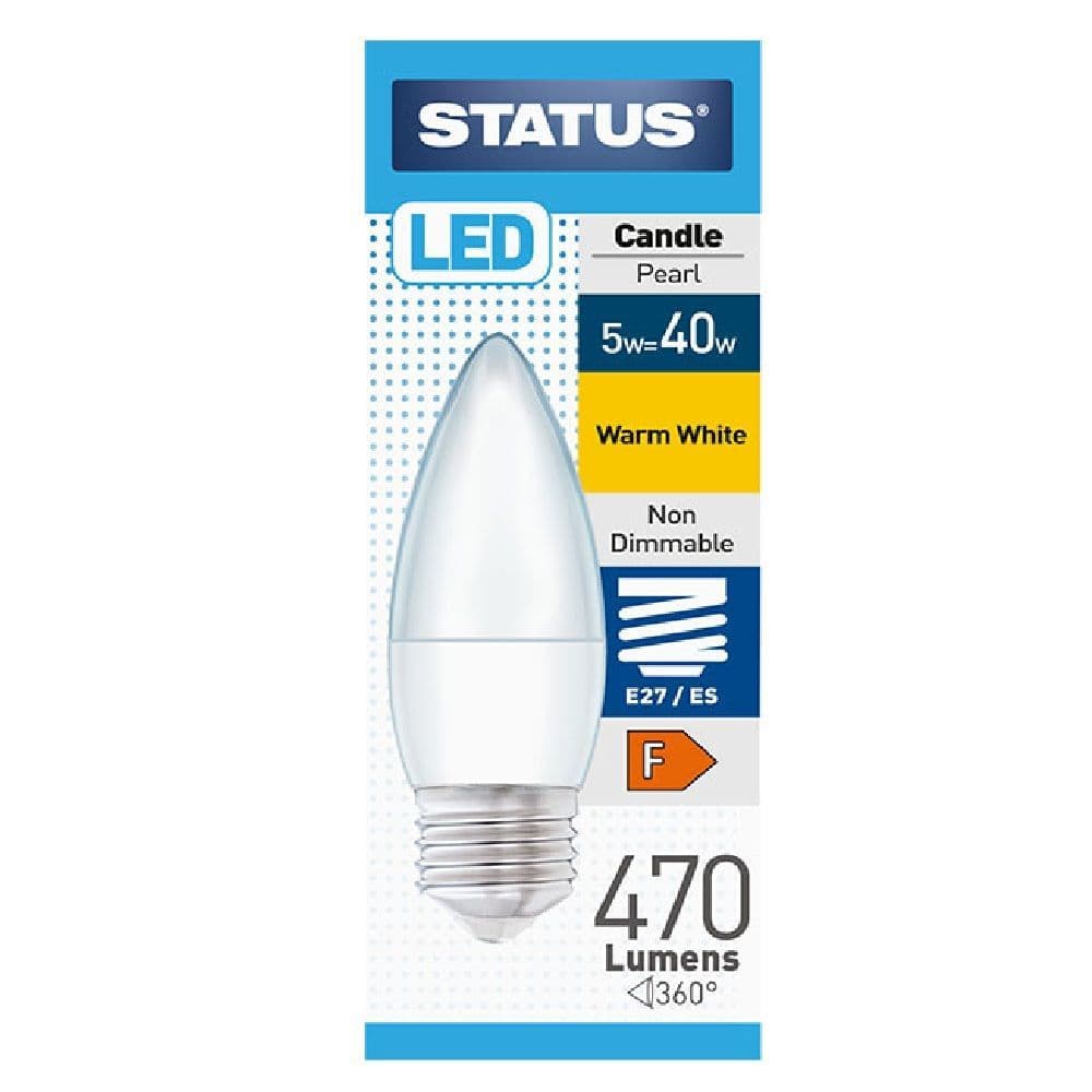 Status 5W 40W ES Candle Opal Warm White LED Light Bulb