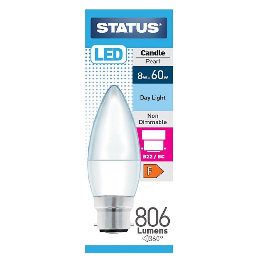 Status 8W 60W BC Candle Opal Daylight LED Light Bulb