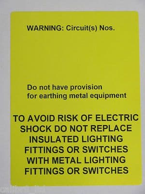 50 No Provision For Earth Labels BS7671