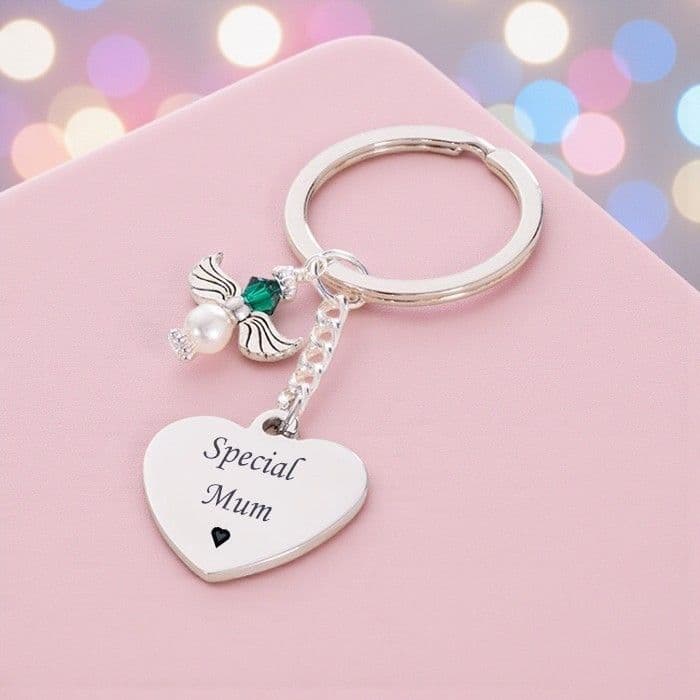 Birthstone Angel Key Ring with Engraving | Charming Engraving