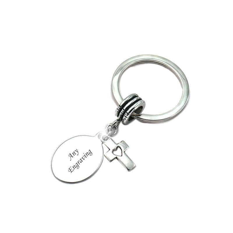 Cross and Heart Key Ring with Engraving | Charming Engraving