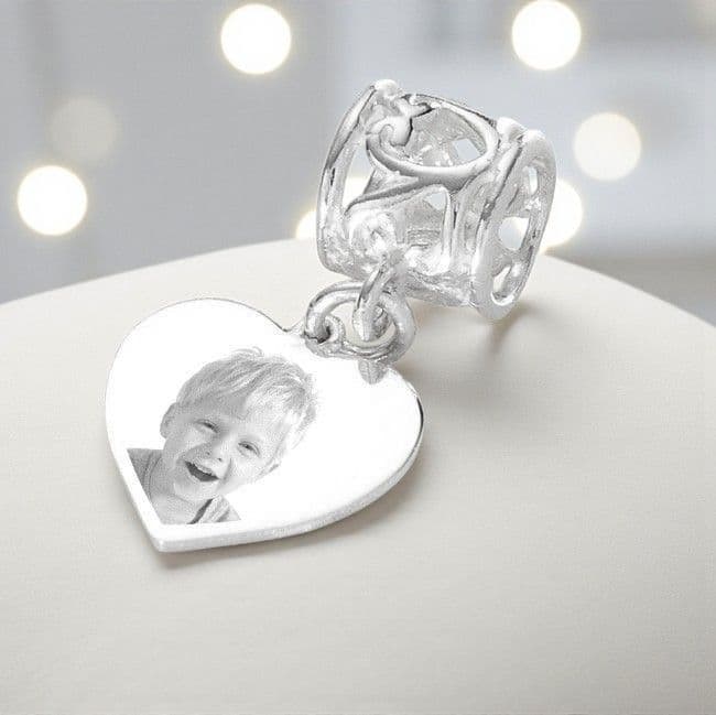 Engraved Heart Photo Charm, Sterling Silver, fits Pandora | Charming ...