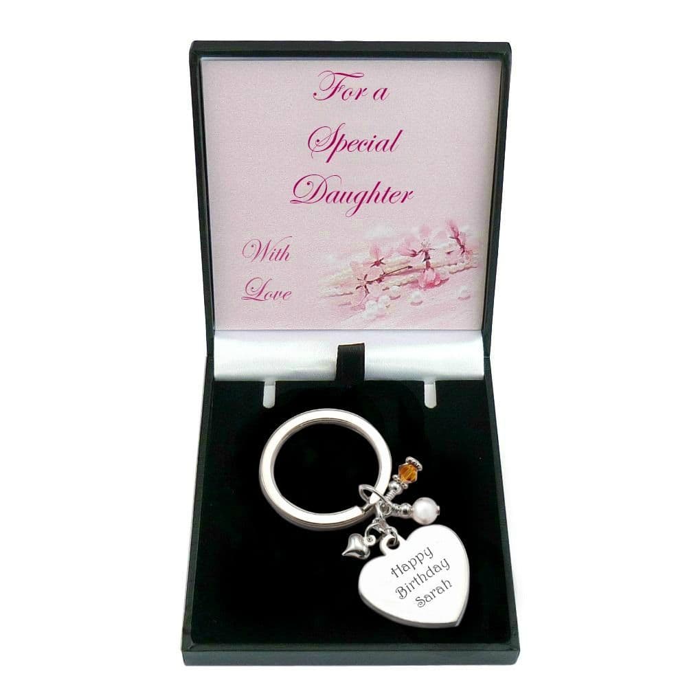 Engraved Key Ring with Birthstone in a Special Gift Box | Charming ...