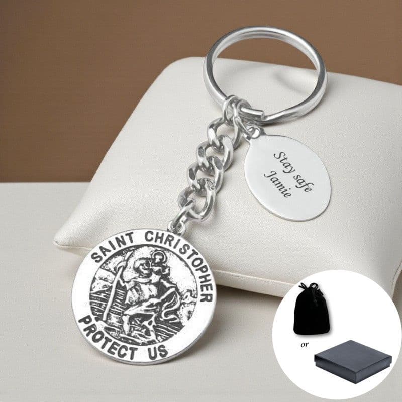 Engraved Saint Christopher Key Ring | Charming Engraving