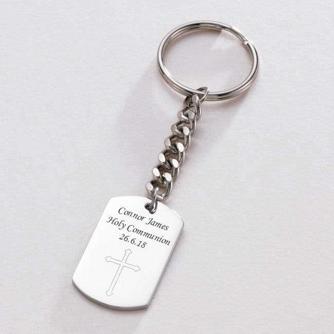 First Holy Communion Dog Tag Key Ring | Charming Engraving