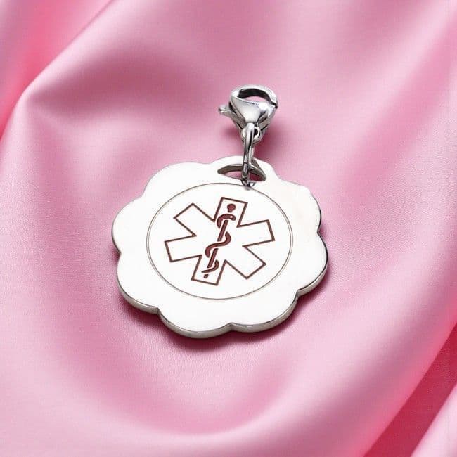 Medical ID SOS Flower Pendant Free Engraving plus chain or clasp ...
