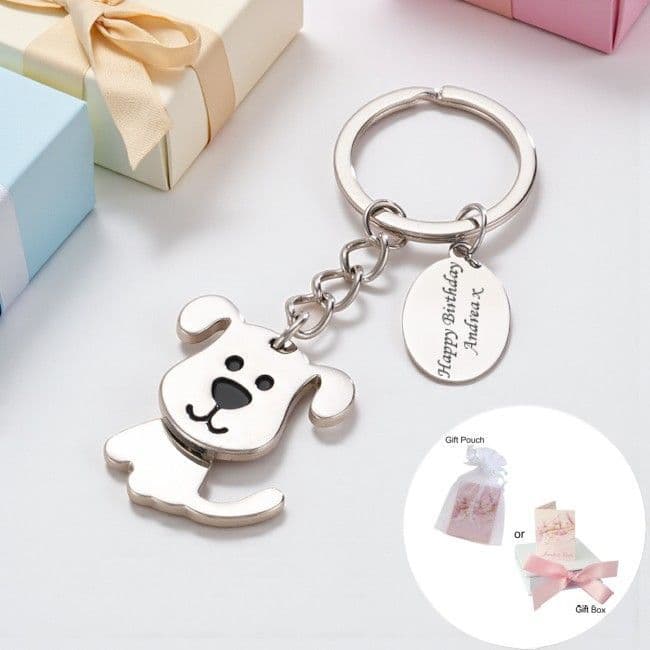 Moving Dog Key Ring with Engraving | Charming Engraving