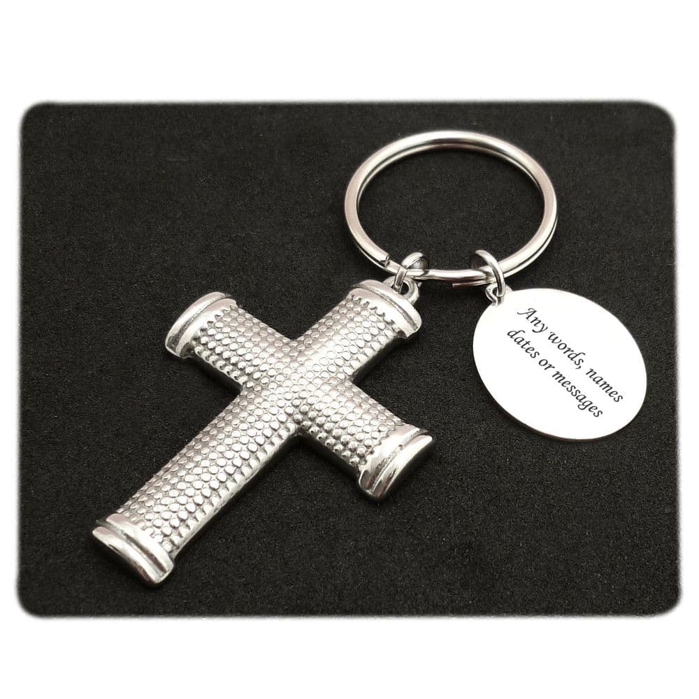 Personalised Large Cross Keyring , Catholic, Engraved Christian Gift ...