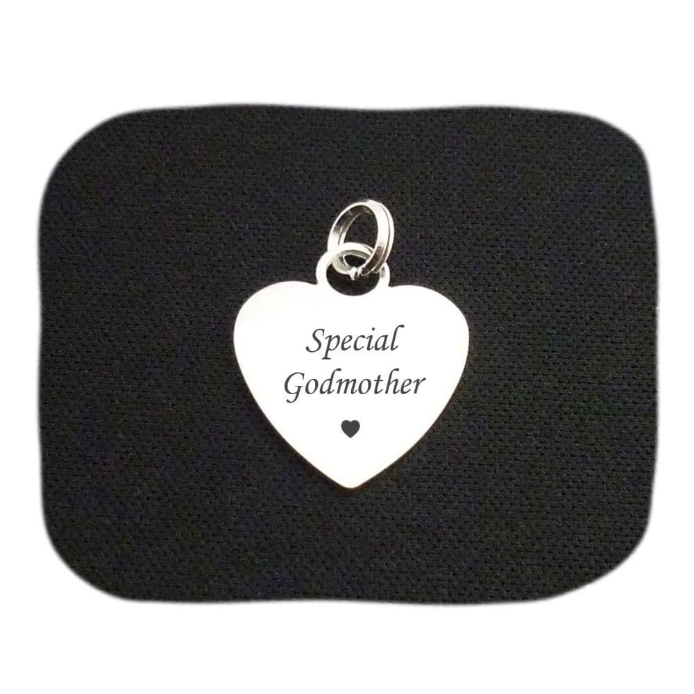 Special Godmother Heart Steel Charm on Split Ring | Charming Engraving