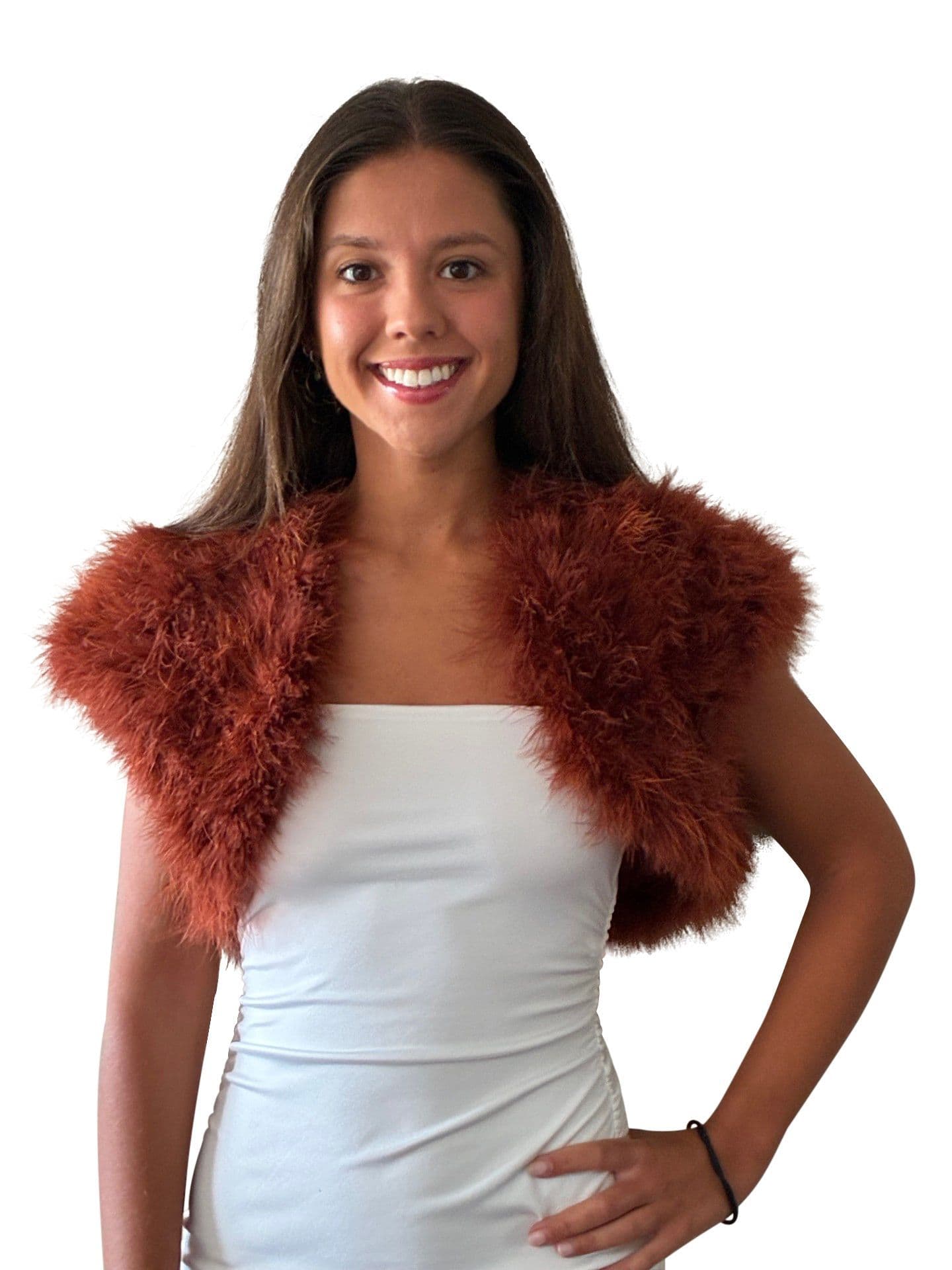 BURNT ORANGE FEATHER BOLERO