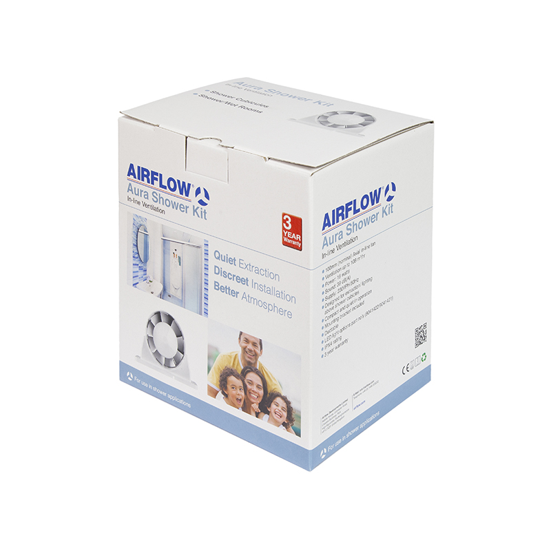 Airflow 9041421 Aura 100mm In-line Fan With Kit & LED Timer