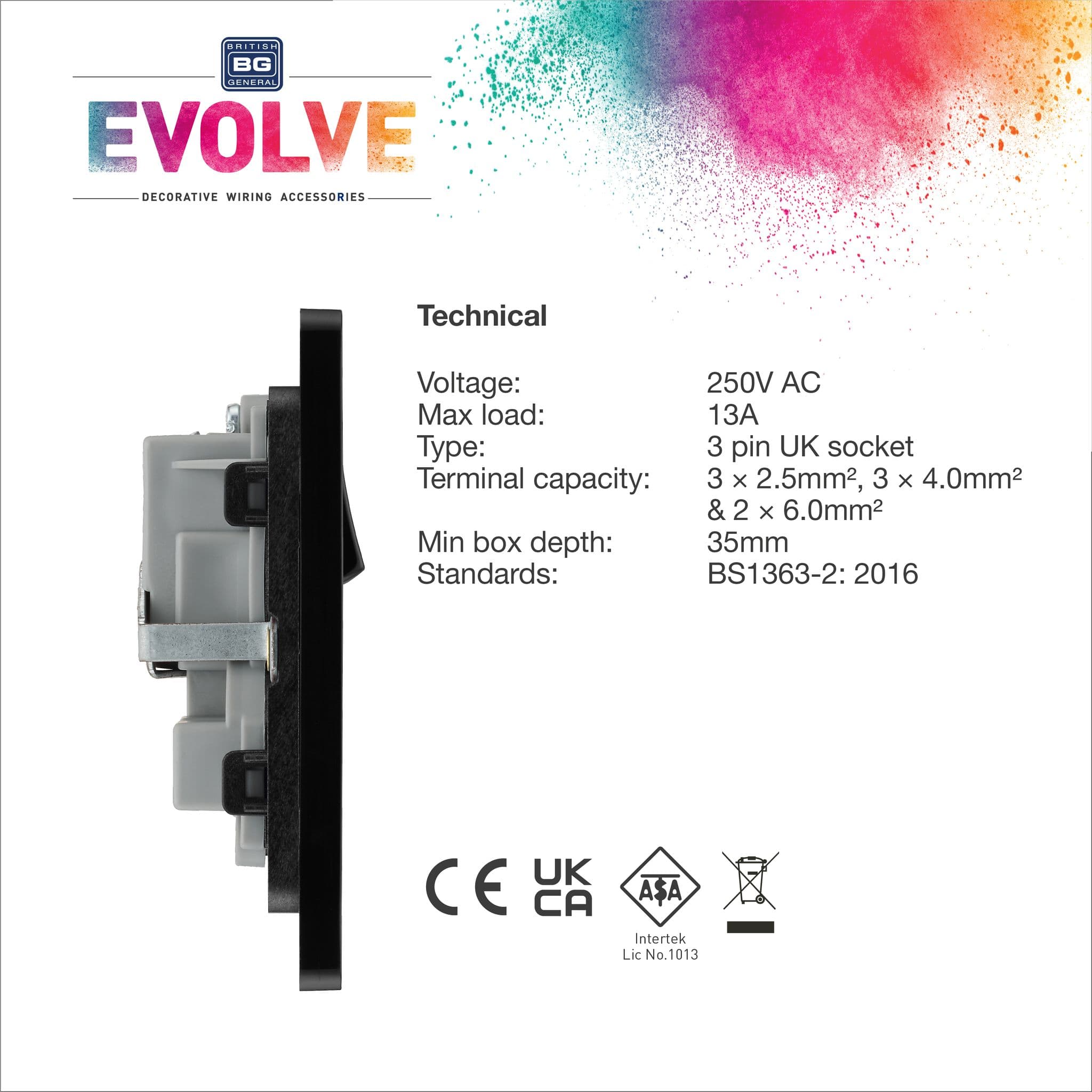 BG Evolve PCDBC22B Black Chrome 13A Double Switched Socket