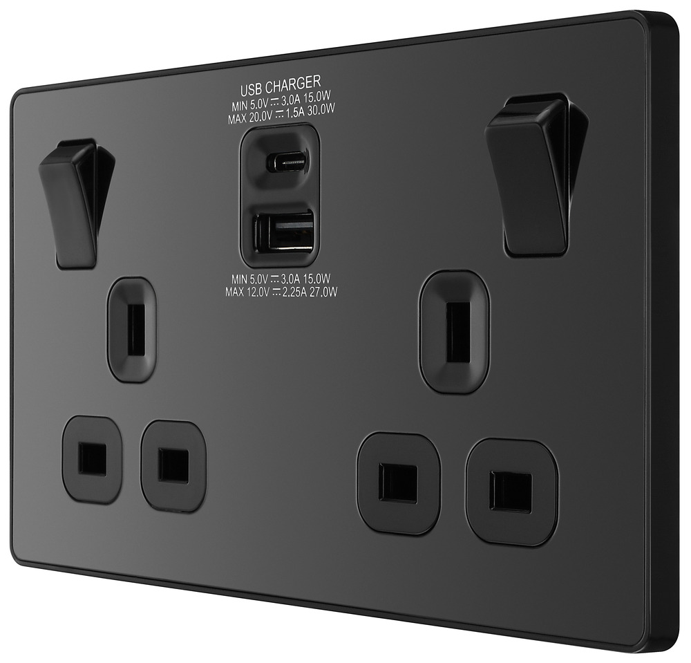 BG Evolve PCDBC22UAC30B Black Chrome 13A Double Switched Socket with ...
