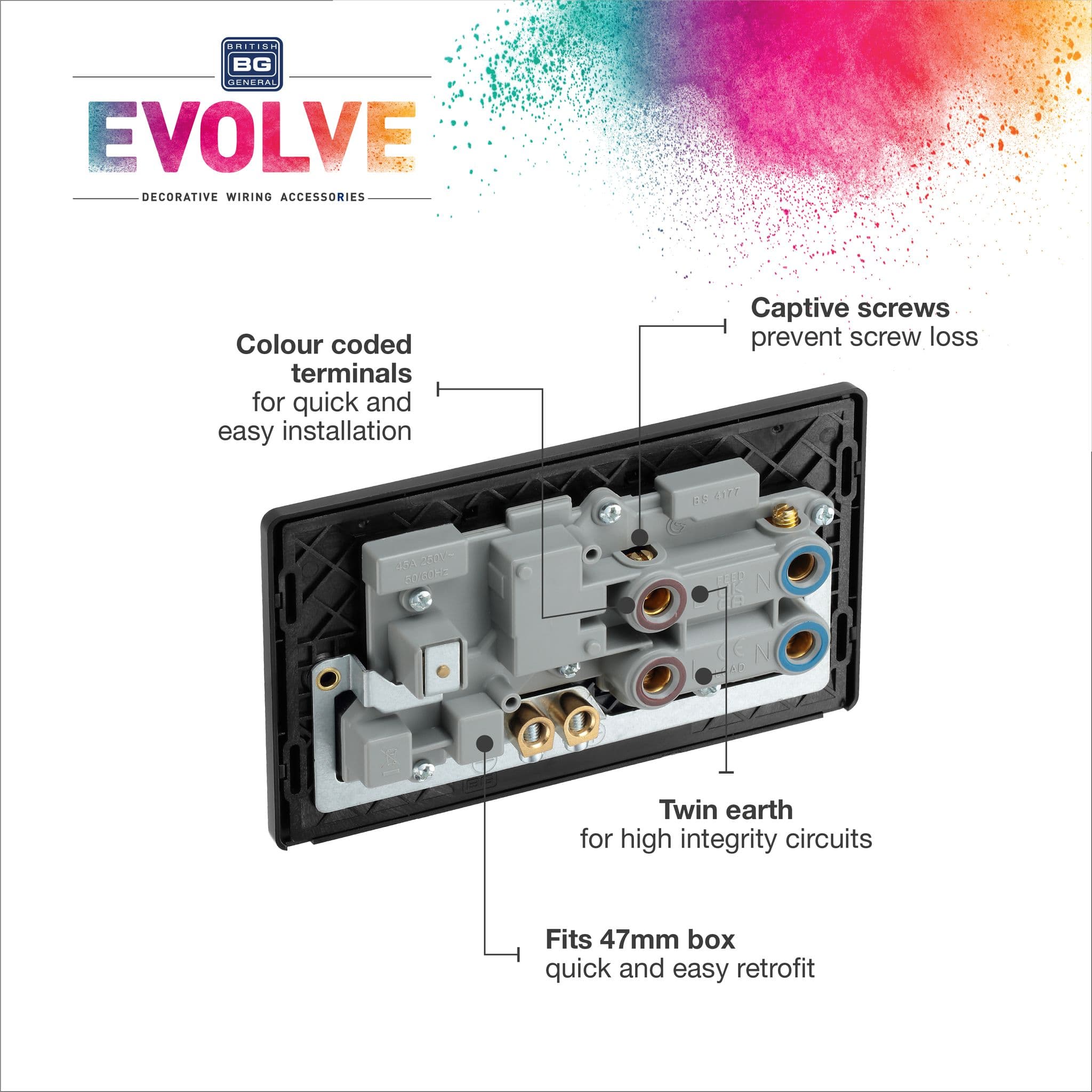 BG Evolve PCDBC70B Black Chrome 45A Cooker Control Unit With 13A Socket ...