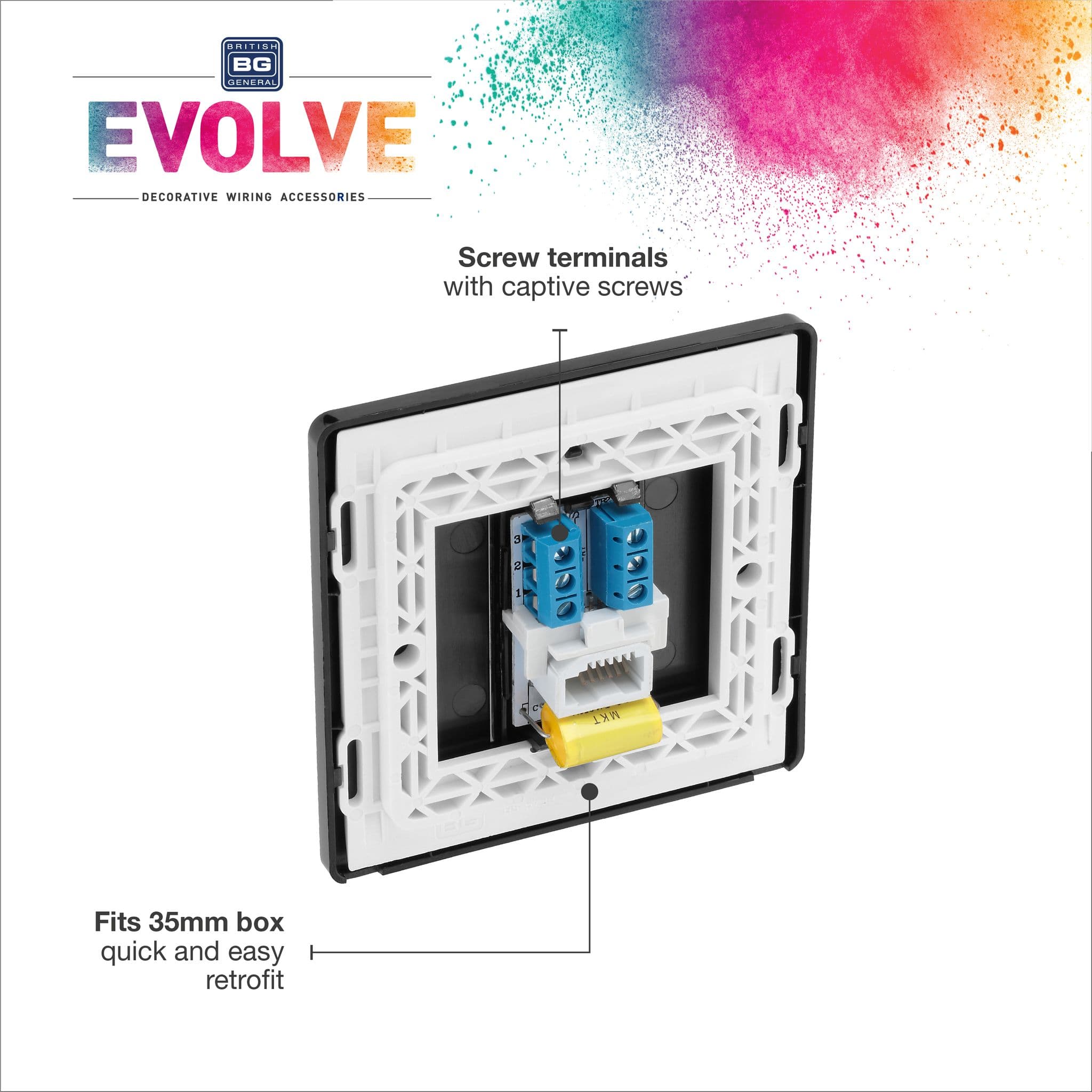 BG Evolve PCDBCBTM1B Black Chrome Single Master Telephone Socket Screw Type