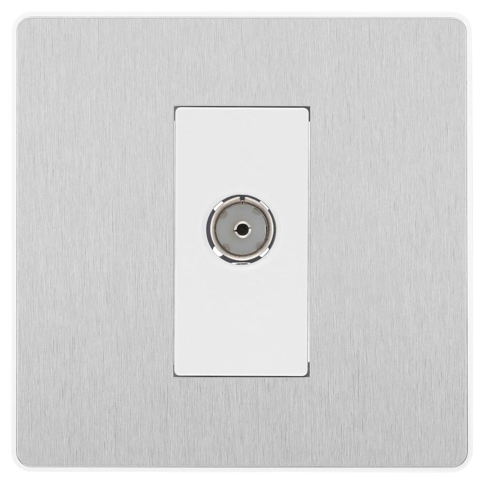 BG Evolve PCDBS60W Brushed Steel Single Co-Ax Aerial Socket for TV or FM