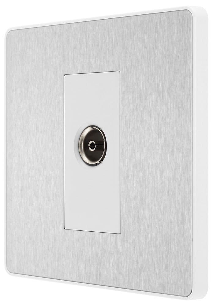 BG Evolve PCDBS60W Brushed Steel Single Co-Ax Aerial Socket for TV or FM