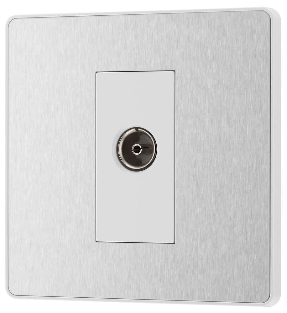 BG Evolve PCDBS60W Brushed Steel Single Co-Ax Aerial Socket for TV or FM